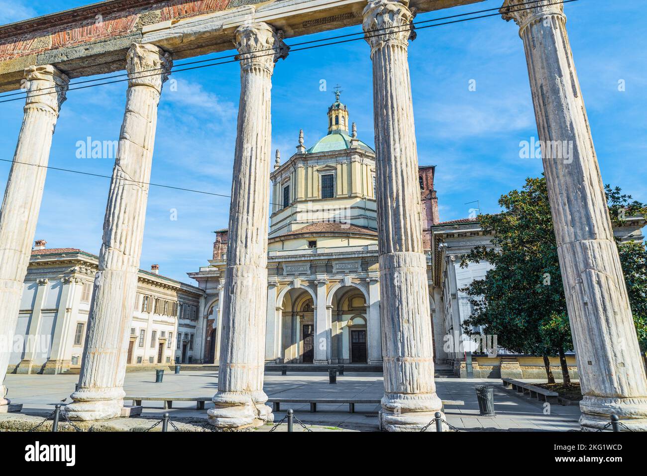 Milan city, Italy. Basilica of San Lorenzo and Colonne di San Lorenzo ...