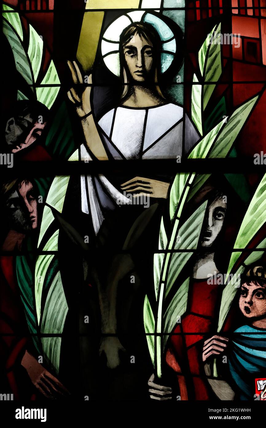 Entry of Christ into Jerusalem. Palm sunday.Ê Stained glass window ...