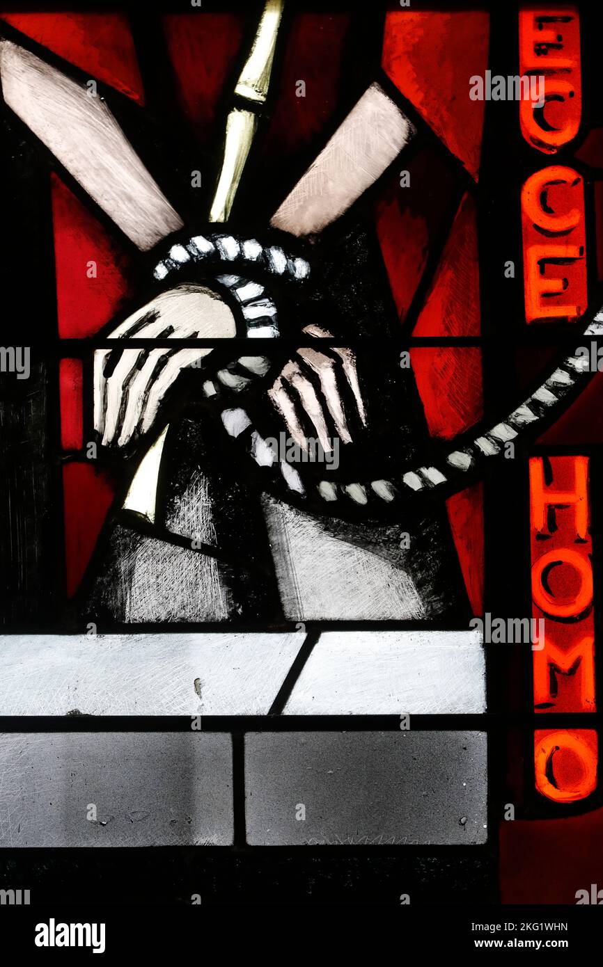 Passion of Christ. Ecce Homo. Stained glass window. Switzerland Stock ...