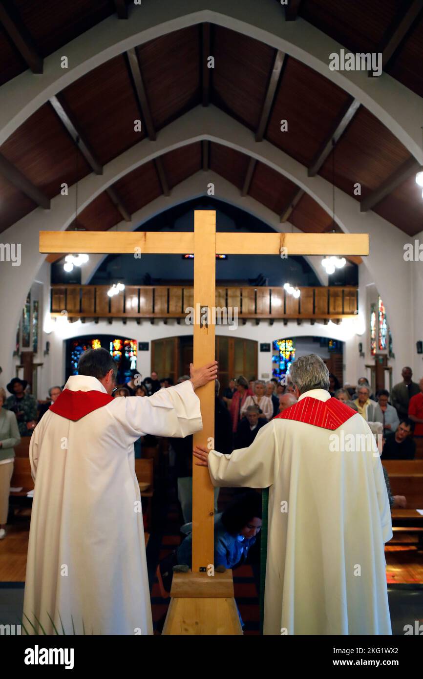 Saint Bernard-de-Menthon church. Holy Week. Good Friday celebration in ...