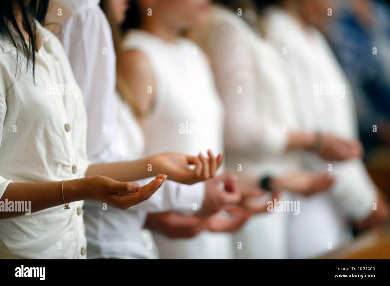 Roman catholic confirmation ceremony in church. Switzerland Stock Photo ...