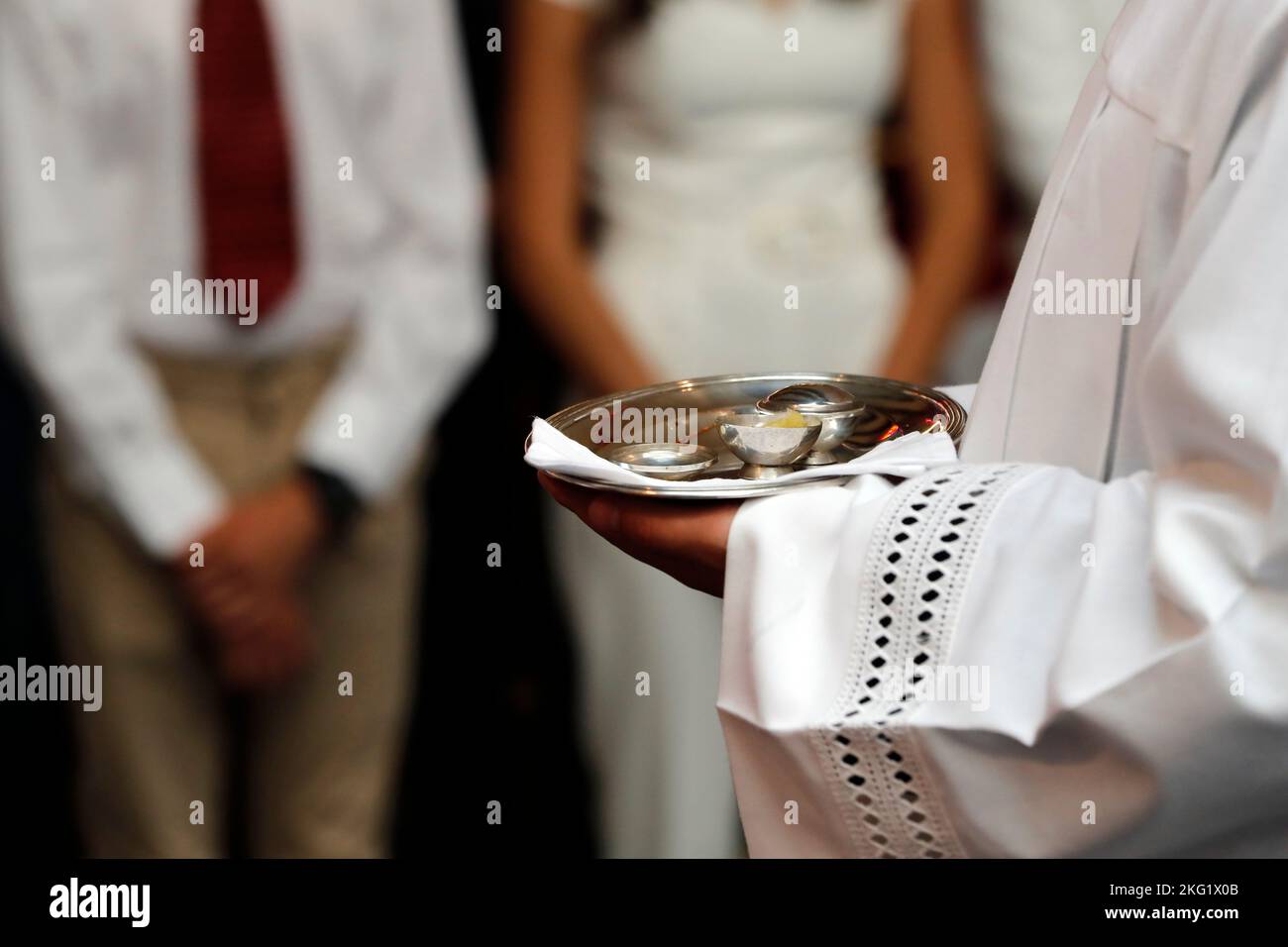 Roman catholic confirmation ceremony in church. Oil of Catechumens ...