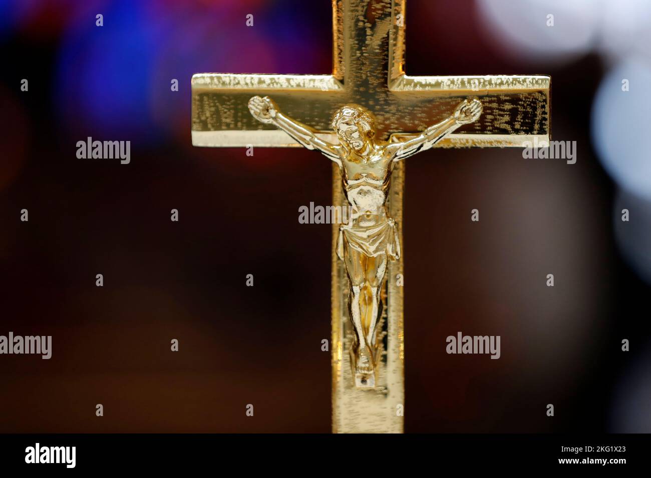 Catholic church. Crucifix on altar. Jesus on the cross. Switzerland ...