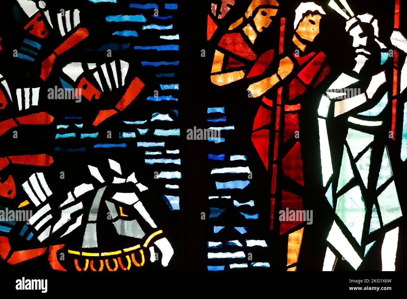 Saint Bernard-de-Menthon church. Stained glass window. Moses crossing ...