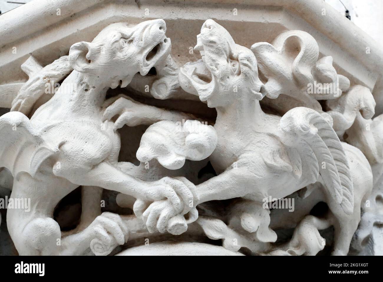 Seville Cathedral. Stone dragon sculptures. Spain Stock Photo - Alamy