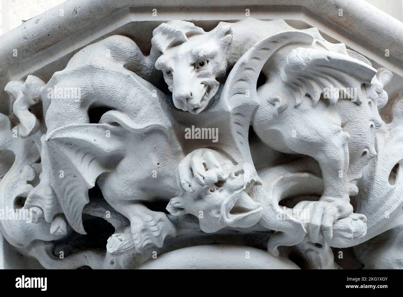 Seville Cathedral. Stone dragon sculptures. Spain Stock Photo - Alamy