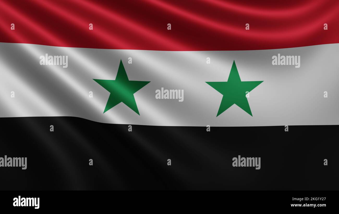 Render of the Syria flag flutters in the wind close-up, the national ...