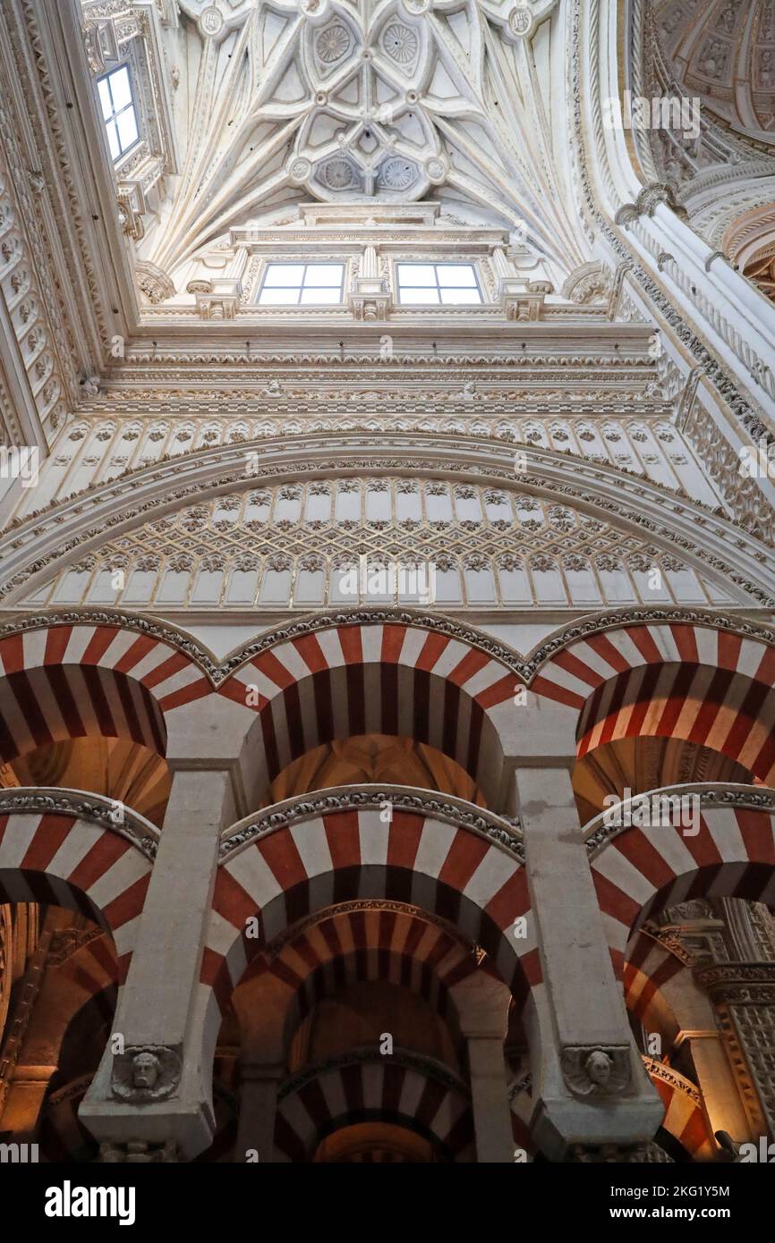 Mosque Cathedral of Cordoba. Interior of the Mezquita with red and ...