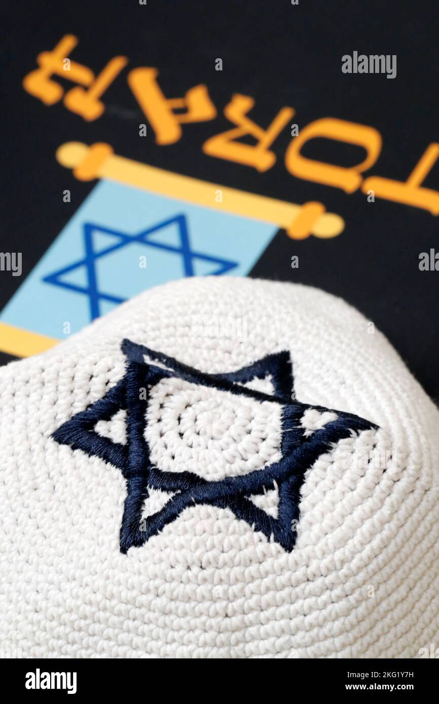 Torah and kippah with a star of David. Jewish symbols Stock Photo - Alamy