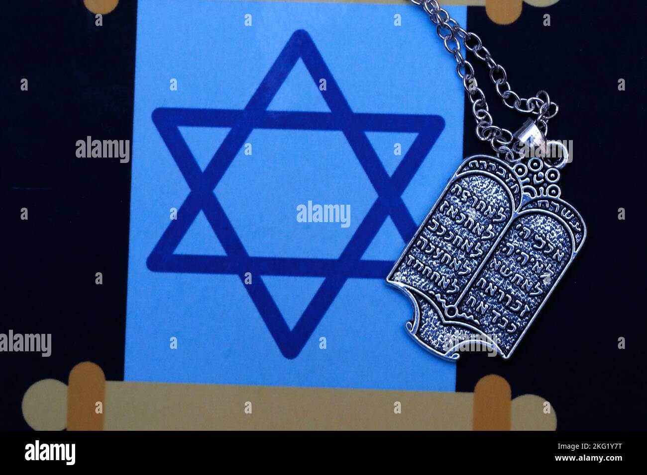 Torah, Star of David and Ten Commandments tablet. Jewish symbols Stock ...