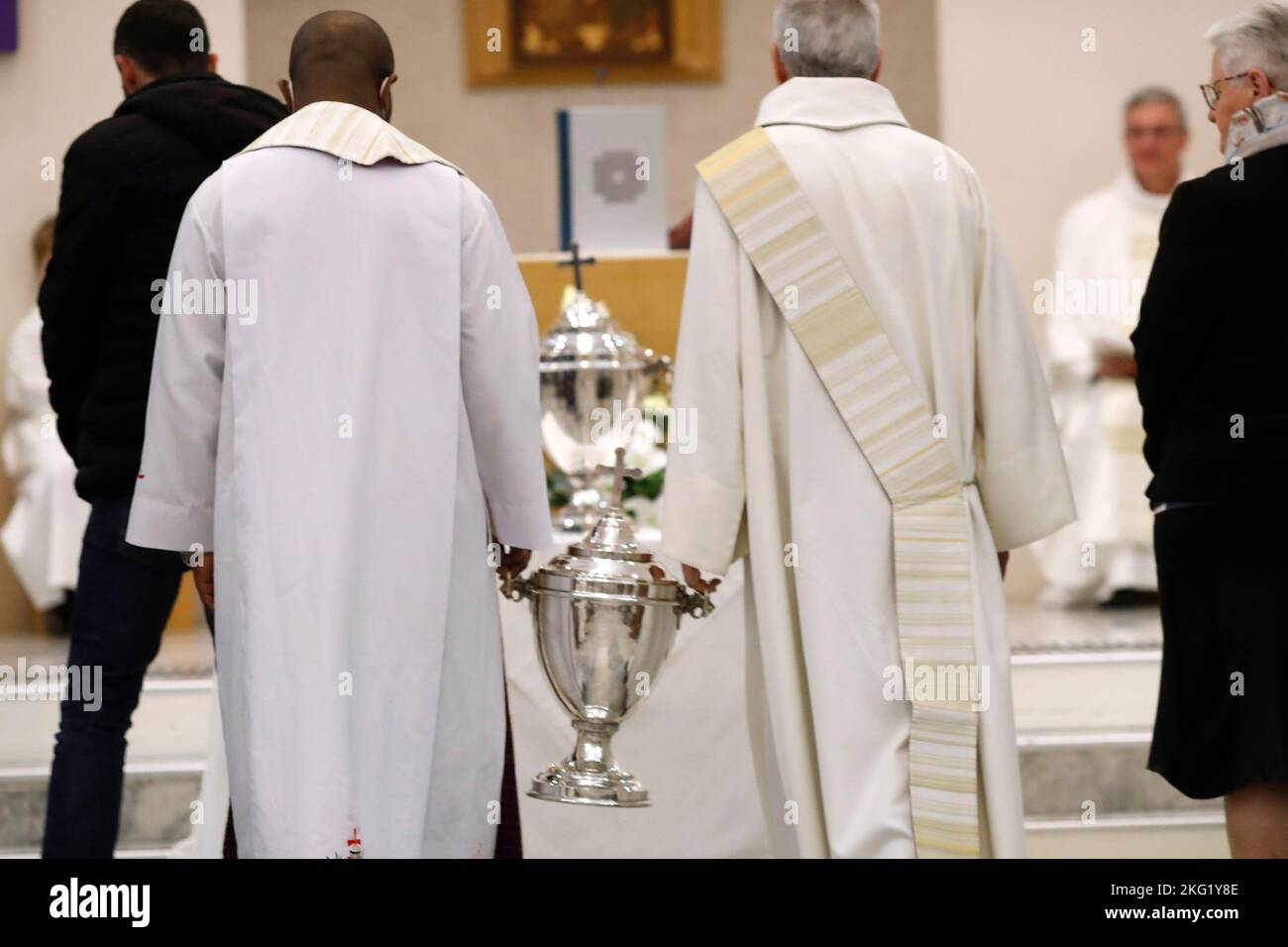Saint Julien en Genevois church. Holy Thursday. Chrism Mass. France ...