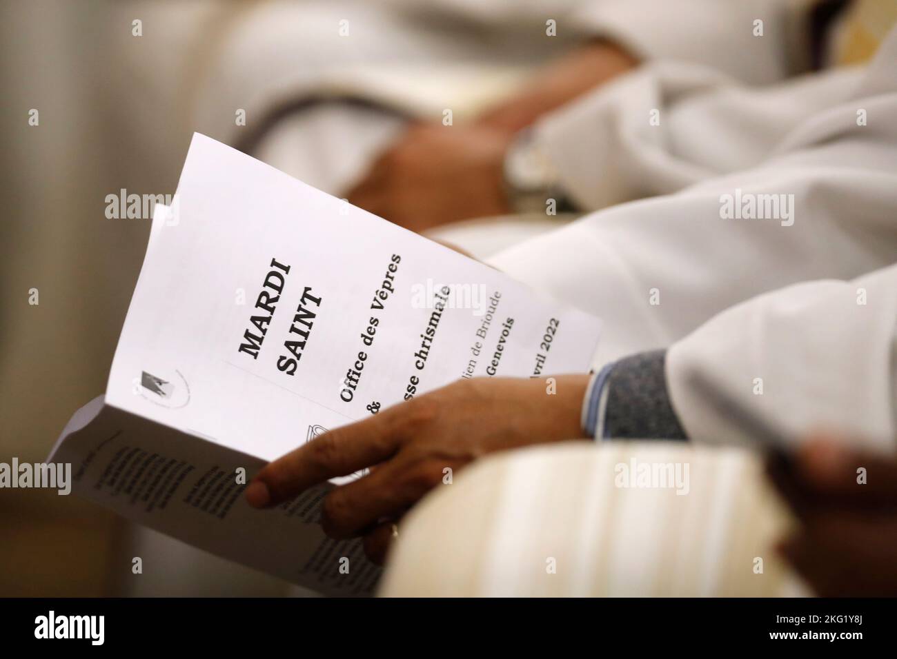 Saint Julien en Genevois church. Holy Thursday. Chrism Mass. France ...