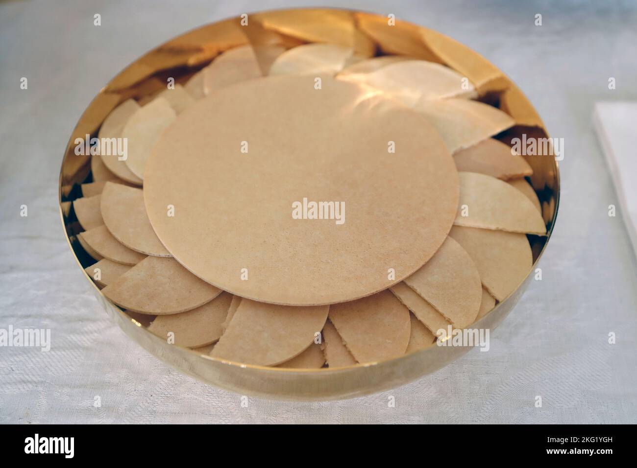 Catholic mass. Eucharist table with the liturgical items.Ê Communion ...