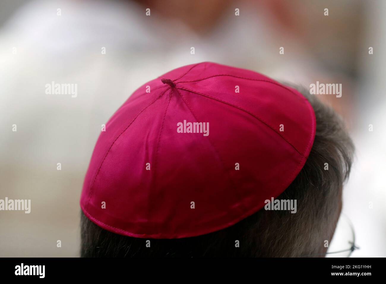 Catholic church. Bishop wearing a red skullcap. France Stock Photo - Alamy
