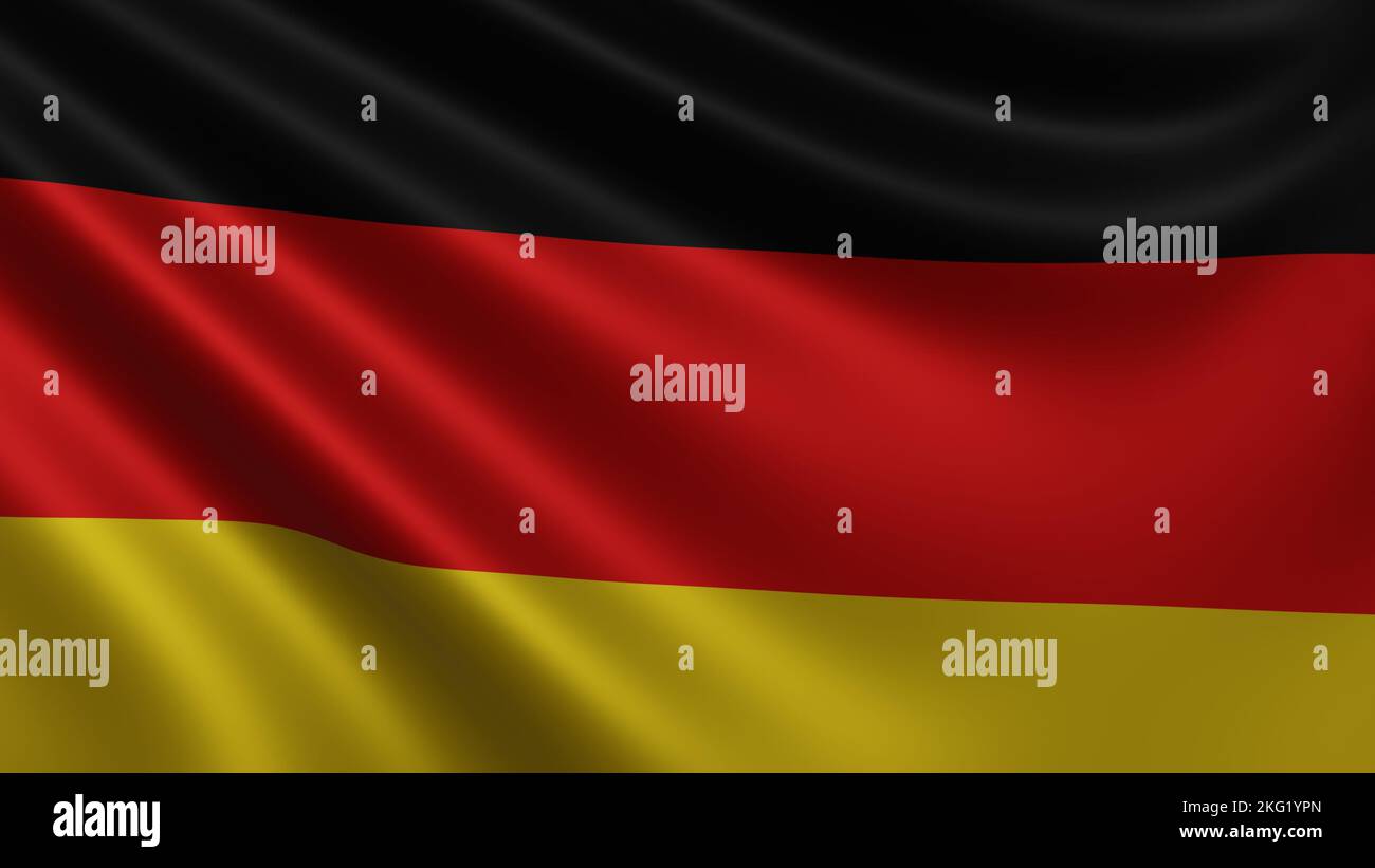 Render of the Germany flag flutters in the wind close-up, the national ...