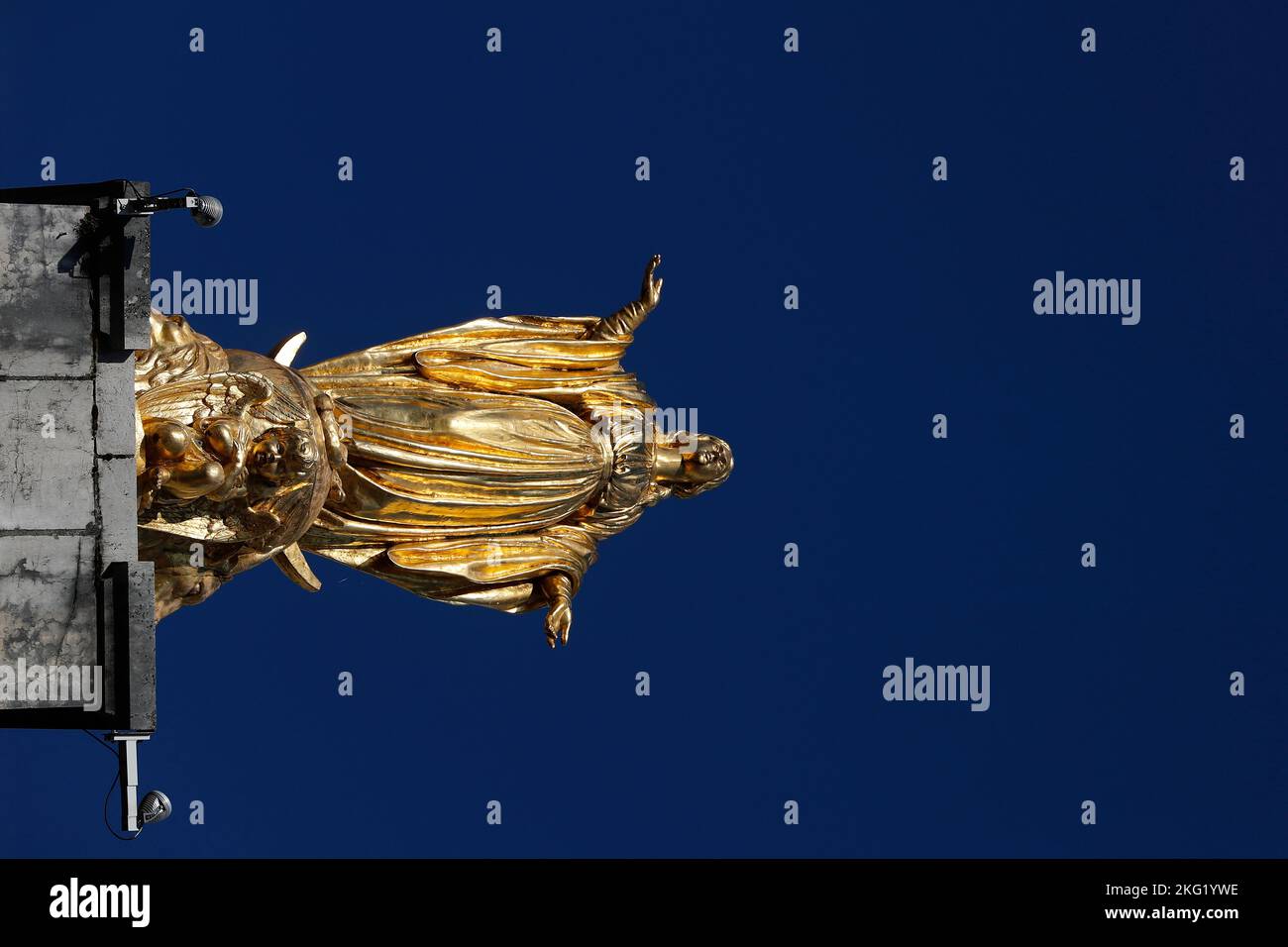 Notre Dame de Liesse church. Golden Virgin Mary statue. Annecy. France ...