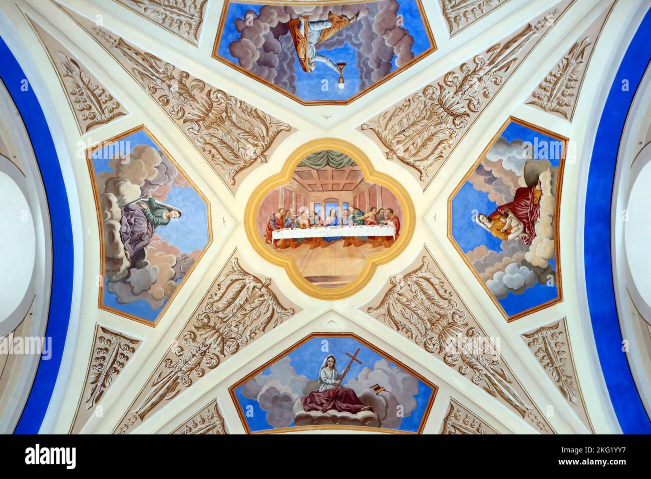 Saint Nicolas de Veroce baroque church. Jesus, the last supper. Wall ...