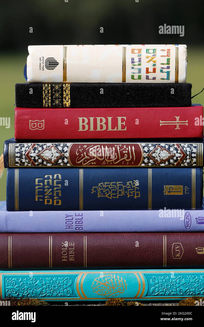 Religious books : Quran, Bible and Torah. Christianity, Islam, Judaism ...