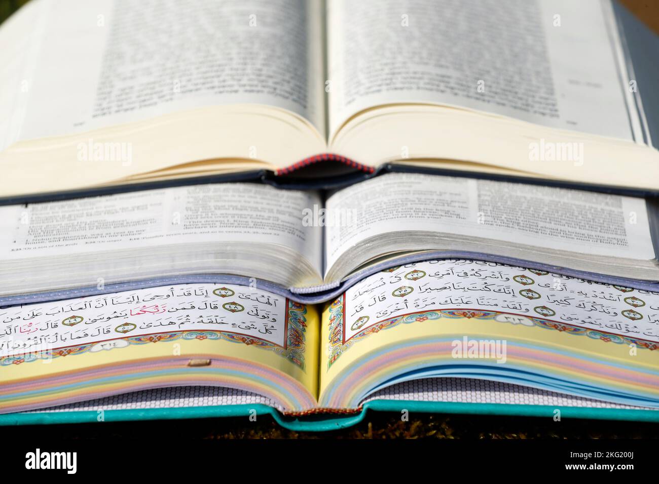 Open religious books : Quran, Bible and Torah. Christianity, Islam ...