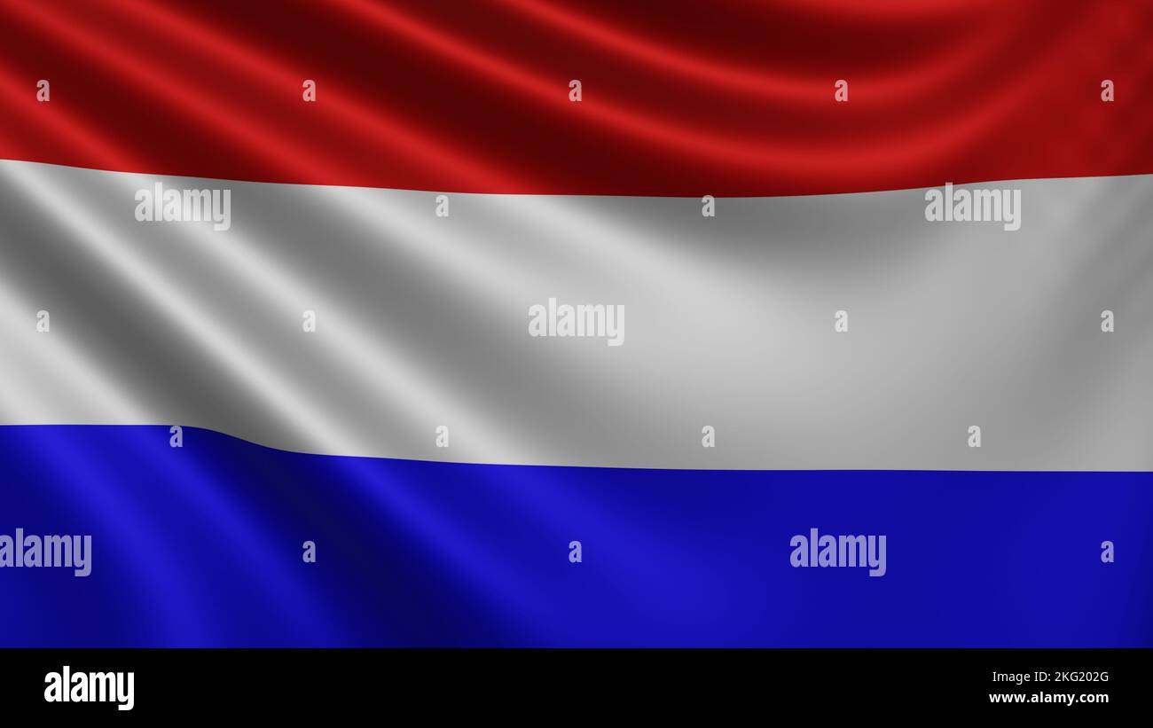 Render of the Netherlands flag flutters in the wind close-up, the ...