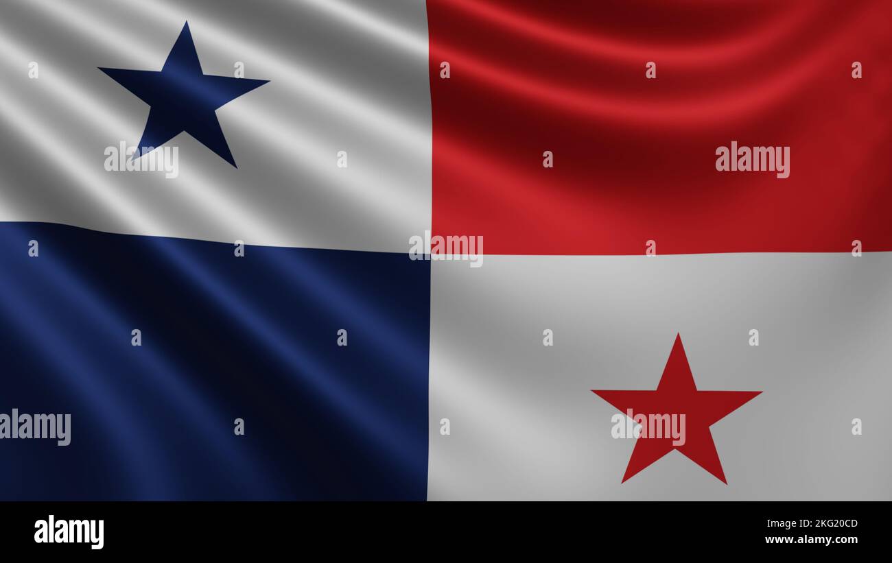 Render of the Panama flag flutters in the wind close-up, the national ...