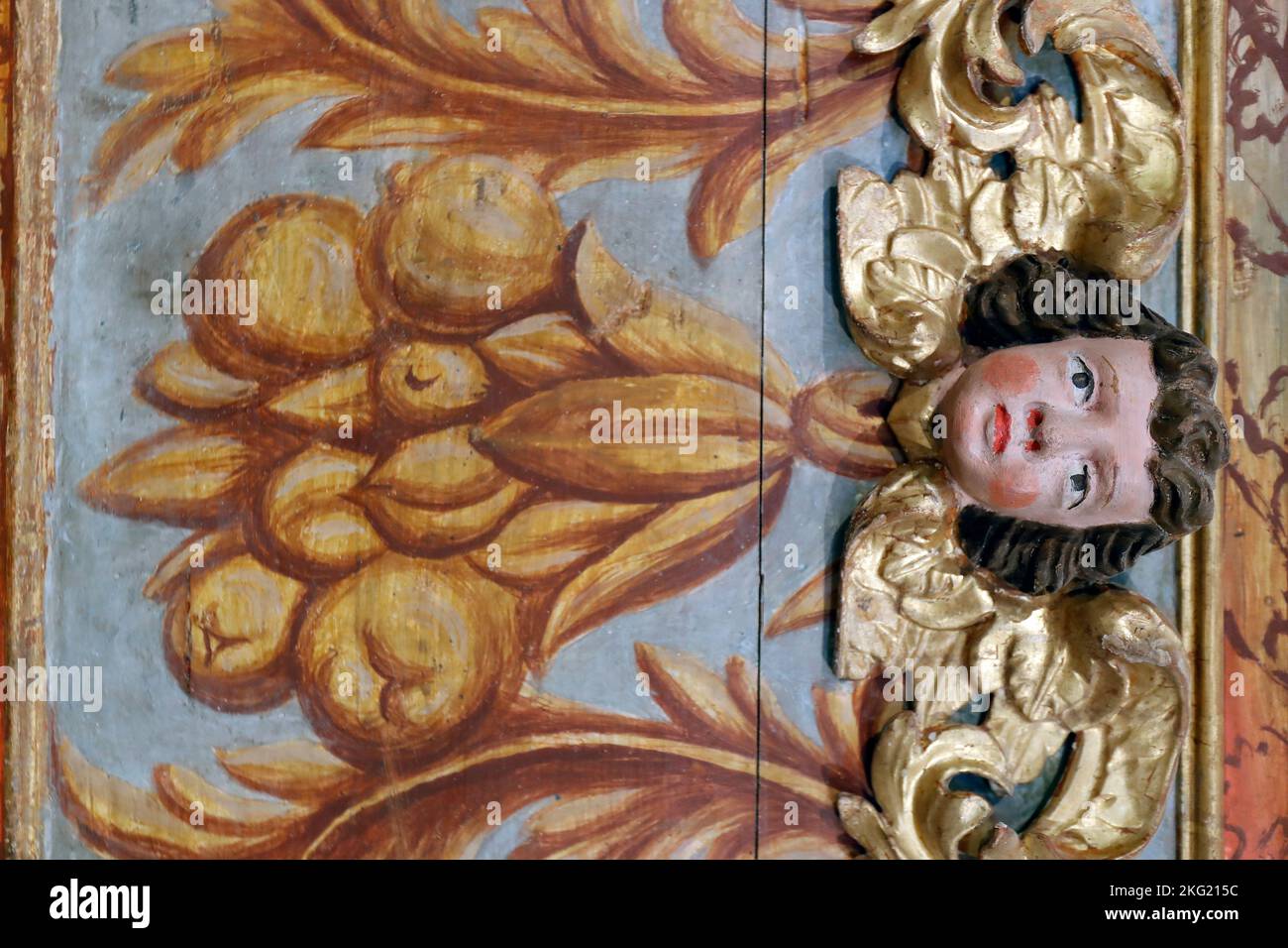 Gollet baroque chapel after renovation. Angel sculpture. France Stock ...