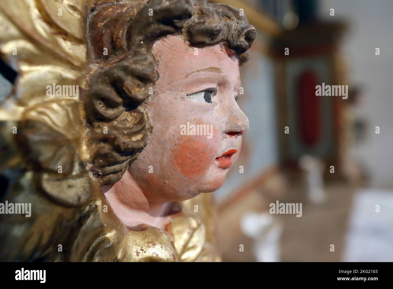 Gollet baroque chapel after renovation. Angel sculpture. France Stock ...