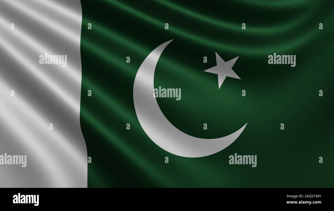 Render of the Pakistan flag flutters in the wind close-up, the national ...