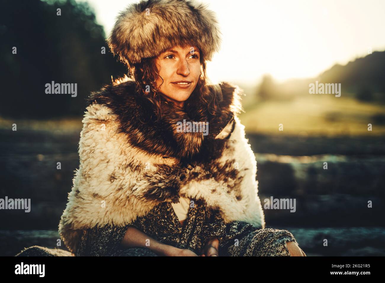Shaman woman dressed in fur Stock Photo - Alamy