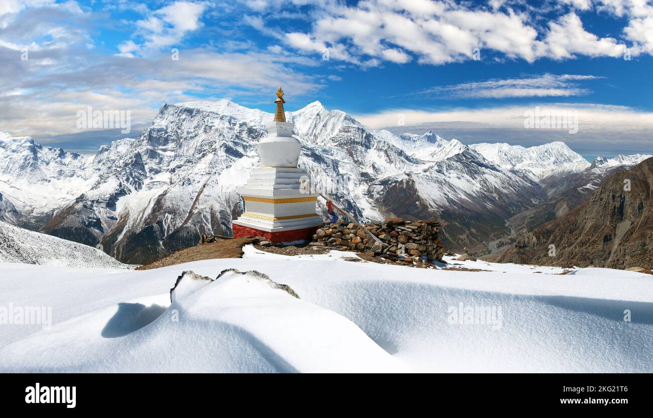 Panoramic view of Annapurna 3, Ganggapurna and Khangsar Kang, Annapurna range from Ice Lake with ...