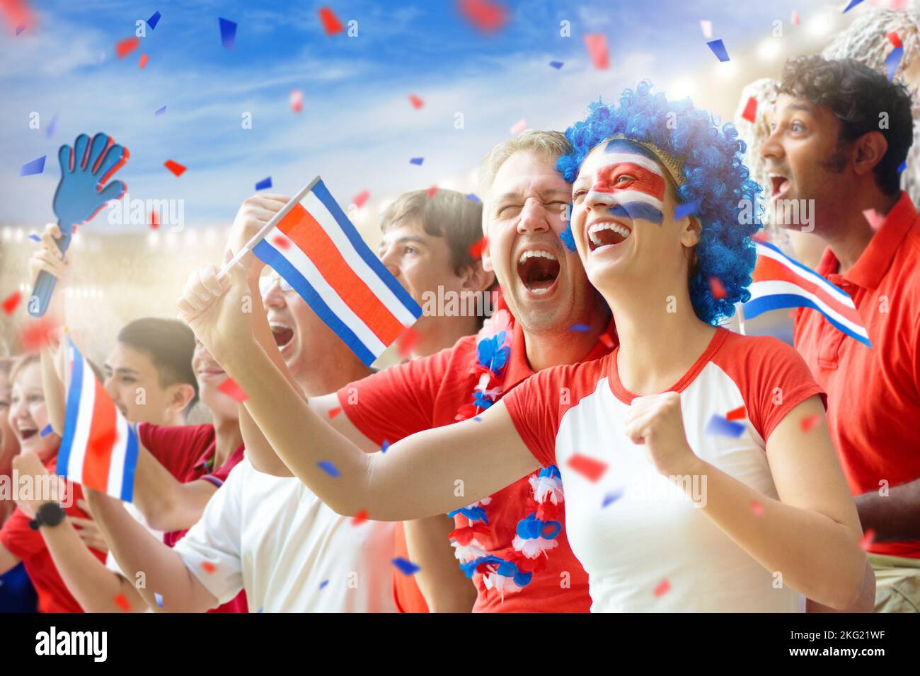 Costa Rica football supporter on stadium. Costa Rican fans on soccer ...