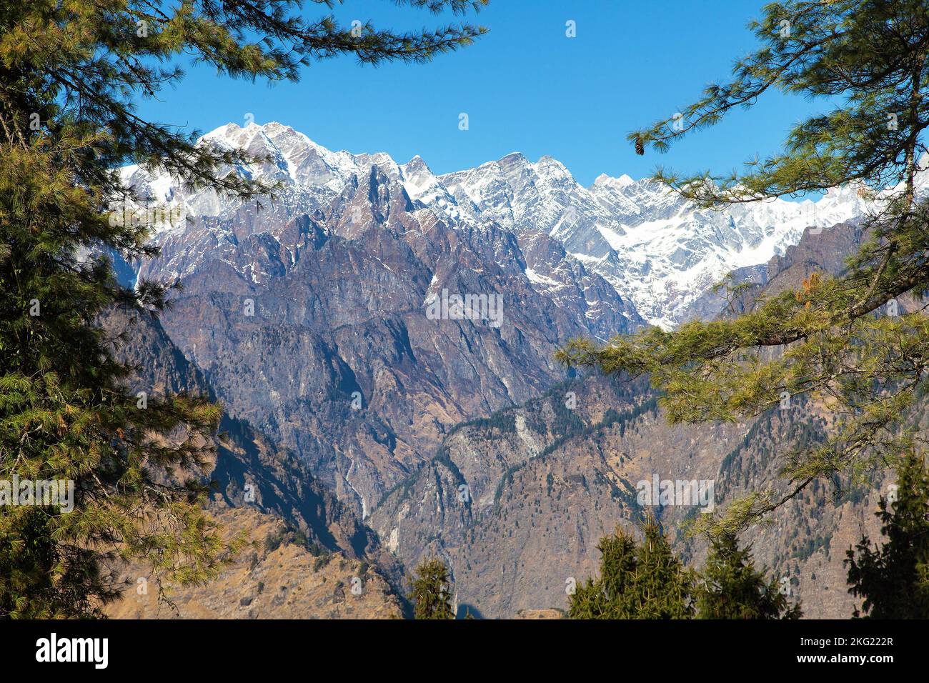 Himalaya, panoramic view of Indian Himalayas, great Himalayan range ...