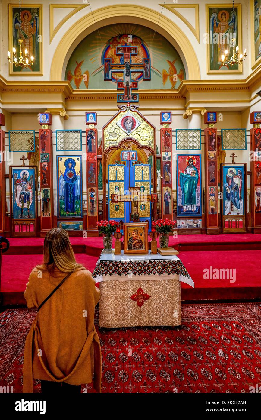 Faithful praying in Saint Volodymyr Greek catholic Ukrainian cathedral ...