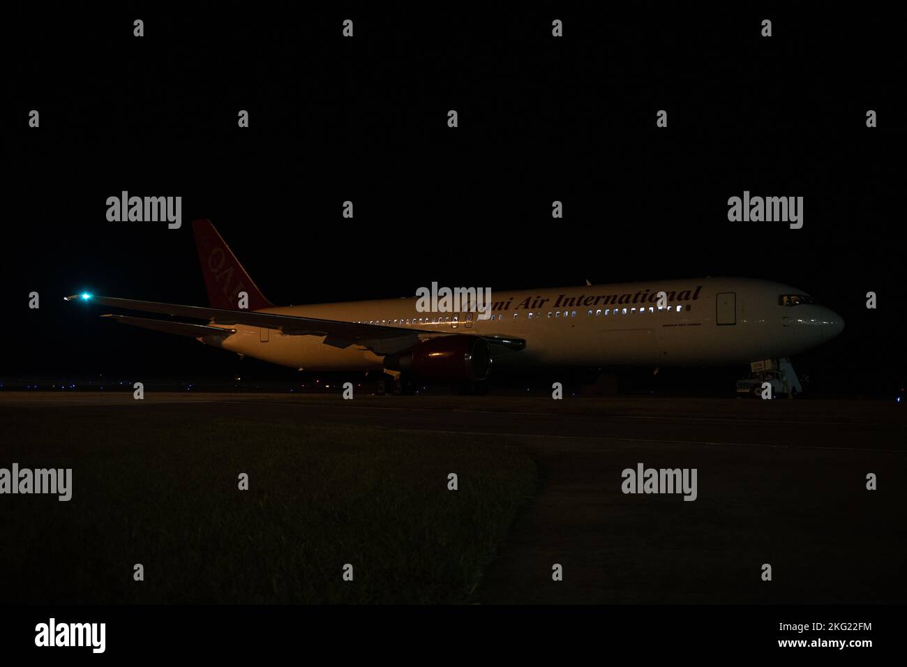 An Omni Air International Boeing 767-3 aircraft prepares to taxi at ...