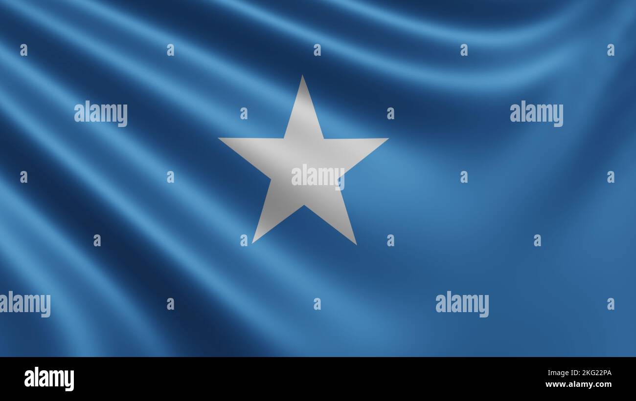 Render of the Somalia flag flutters in the wind close-up, the national ...