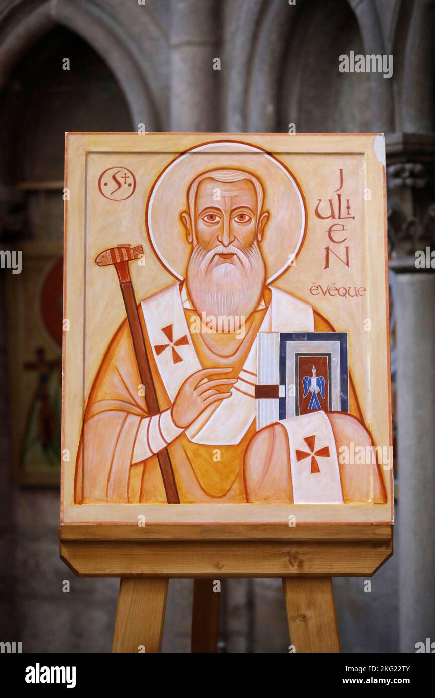 Saint Julien cathedral, Le Mans, France. Bishop Saint Julian icon Stock ...
