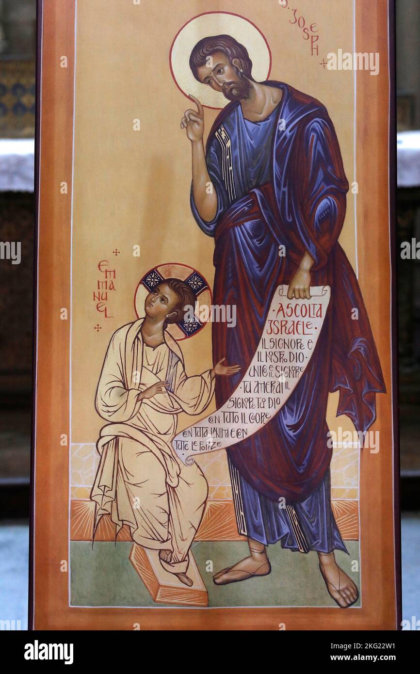 Painting in Saint Julien cathedral, Le Mans, France. Painting depicting ...