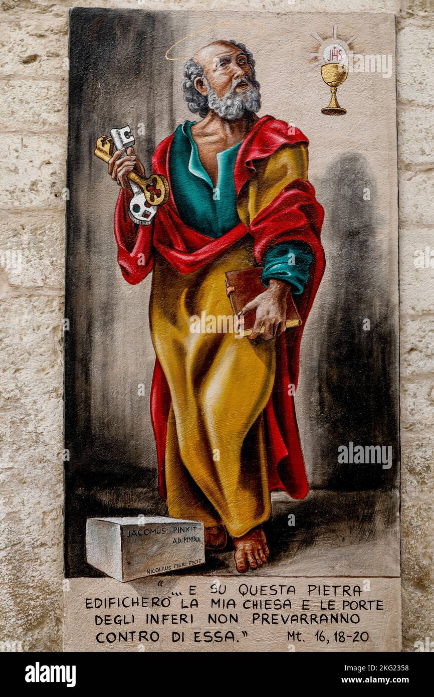 Fresco depicting Saint peter holding keys in Barletta, Italy Stock ...