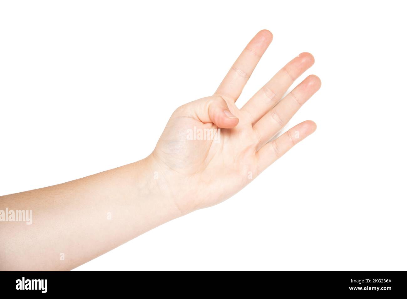 A closeup of a hand showing a number isolated on white background Stock ...