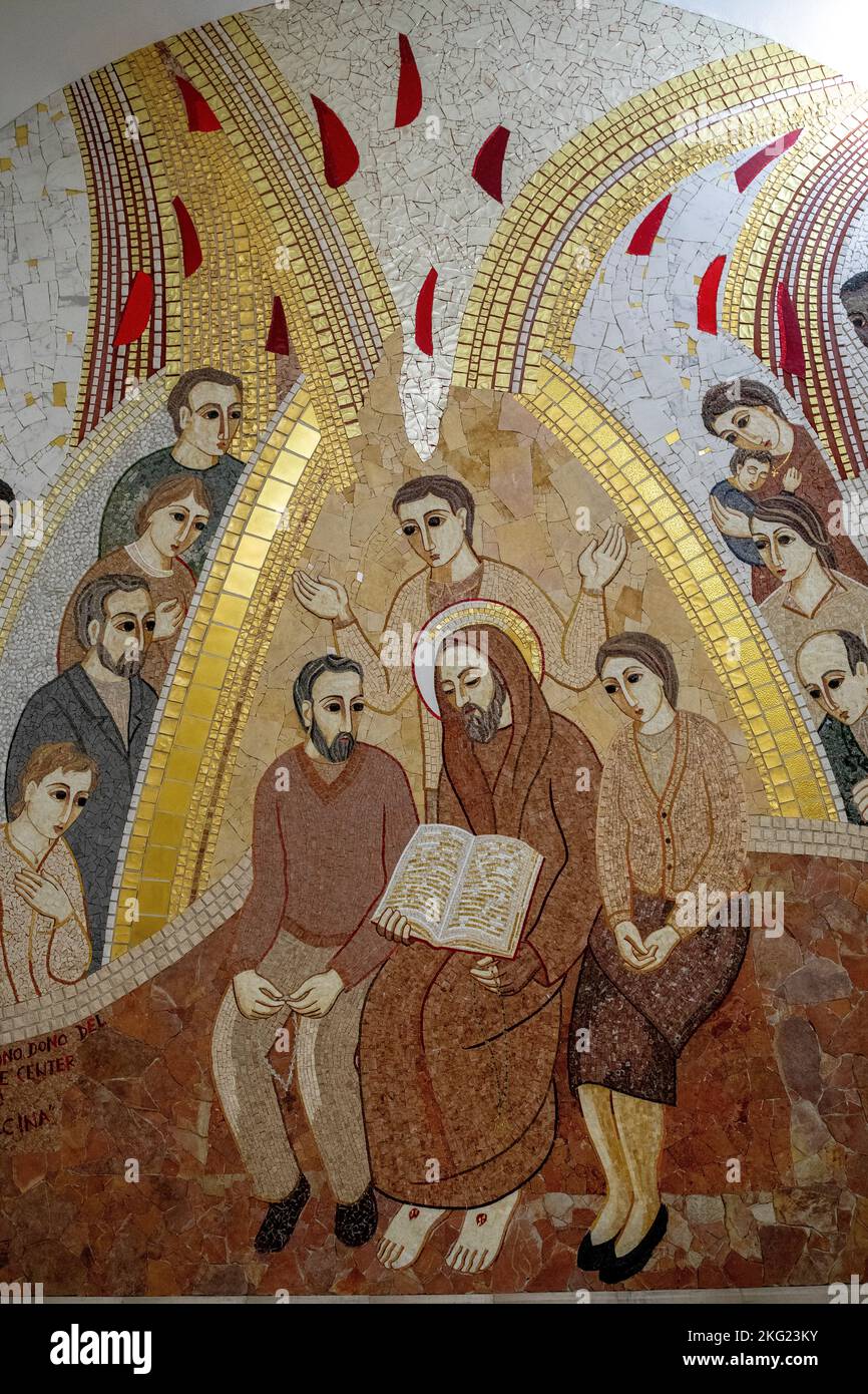 Lower church mosaic in the Padre Pio basilica, San Giovanni Rotondo ...