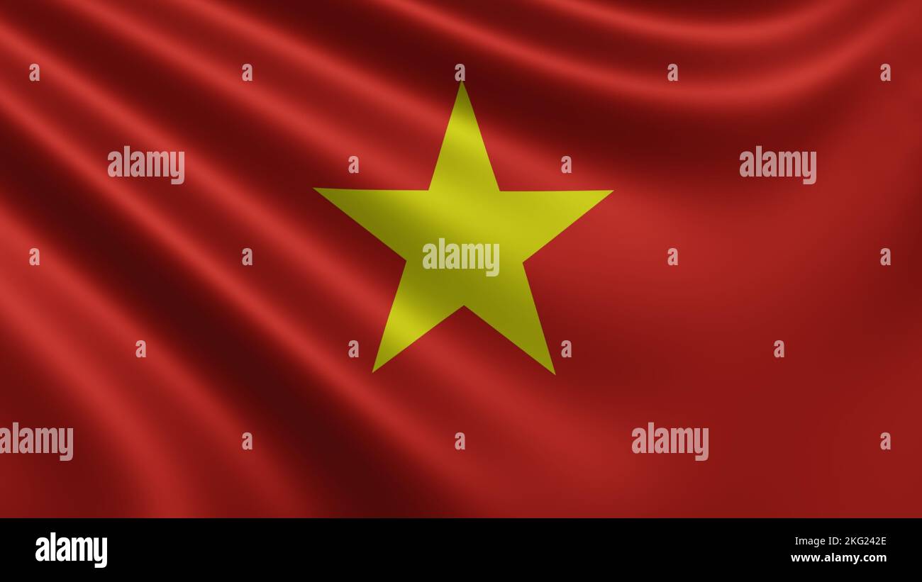 Render of the Vietnam flag flutters in the wind close-up, the national ...