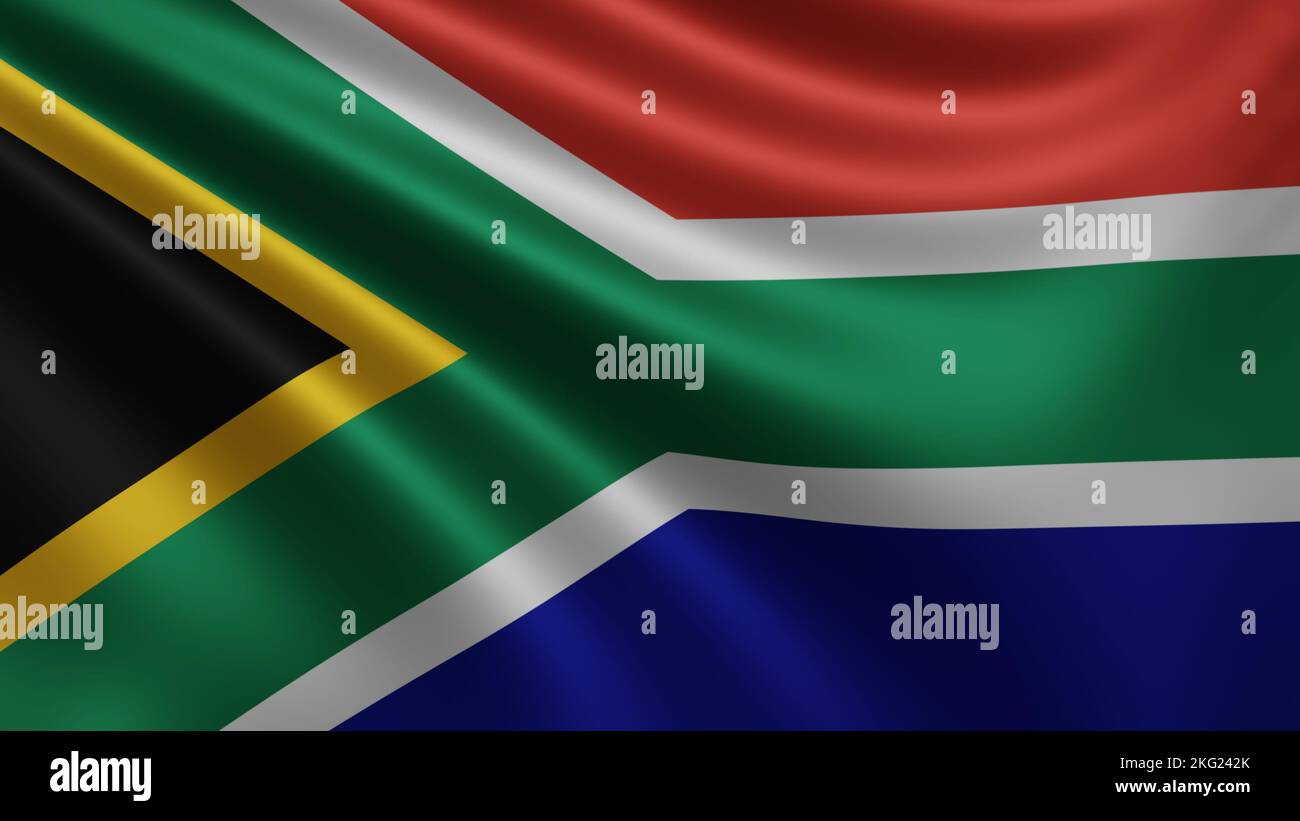 Render of the South African flag flutters in the wind close-up, the ...