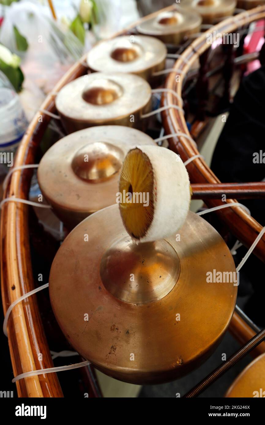 Traditional Khmer music. Gamelan instruments in a cambodian pagoda ...
