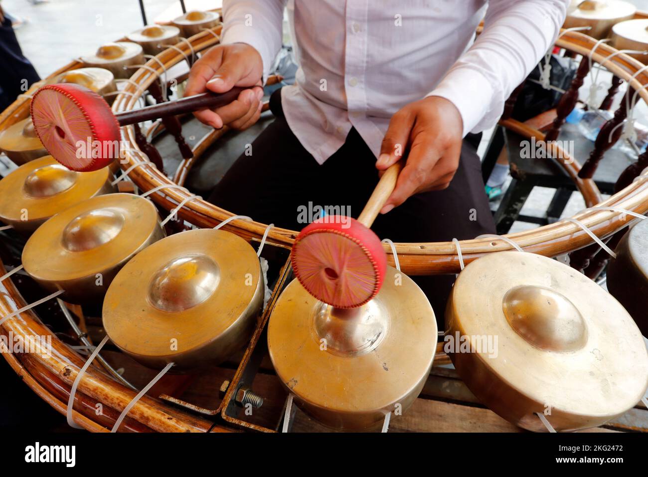 Traditional Khmer music. Gamelan instruments in a cambodian pagoda ...