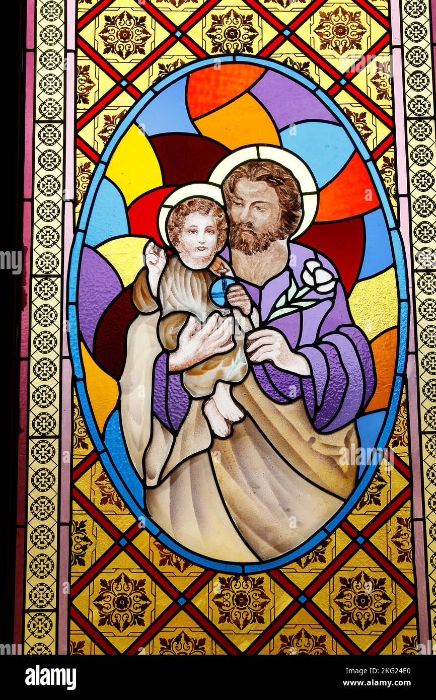 Church stained glass in Bekaa Kafra, Saint Charbel's native village in ...