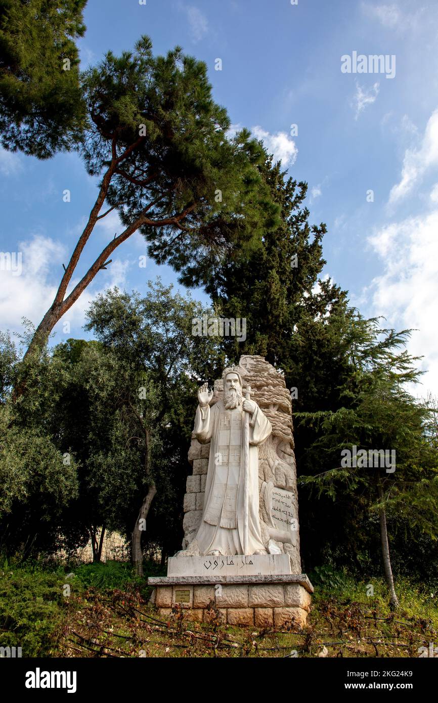 Statue of Saint Maron in Harissa, Lebanon Stock Photo - Alamy