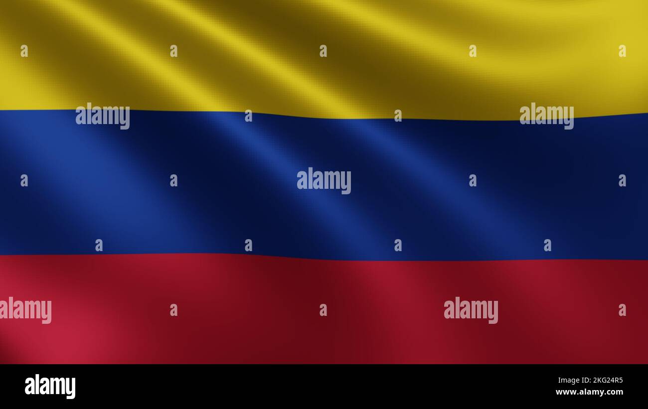 Render of the Colombia flag flutters in the wind close-up, the national ...
