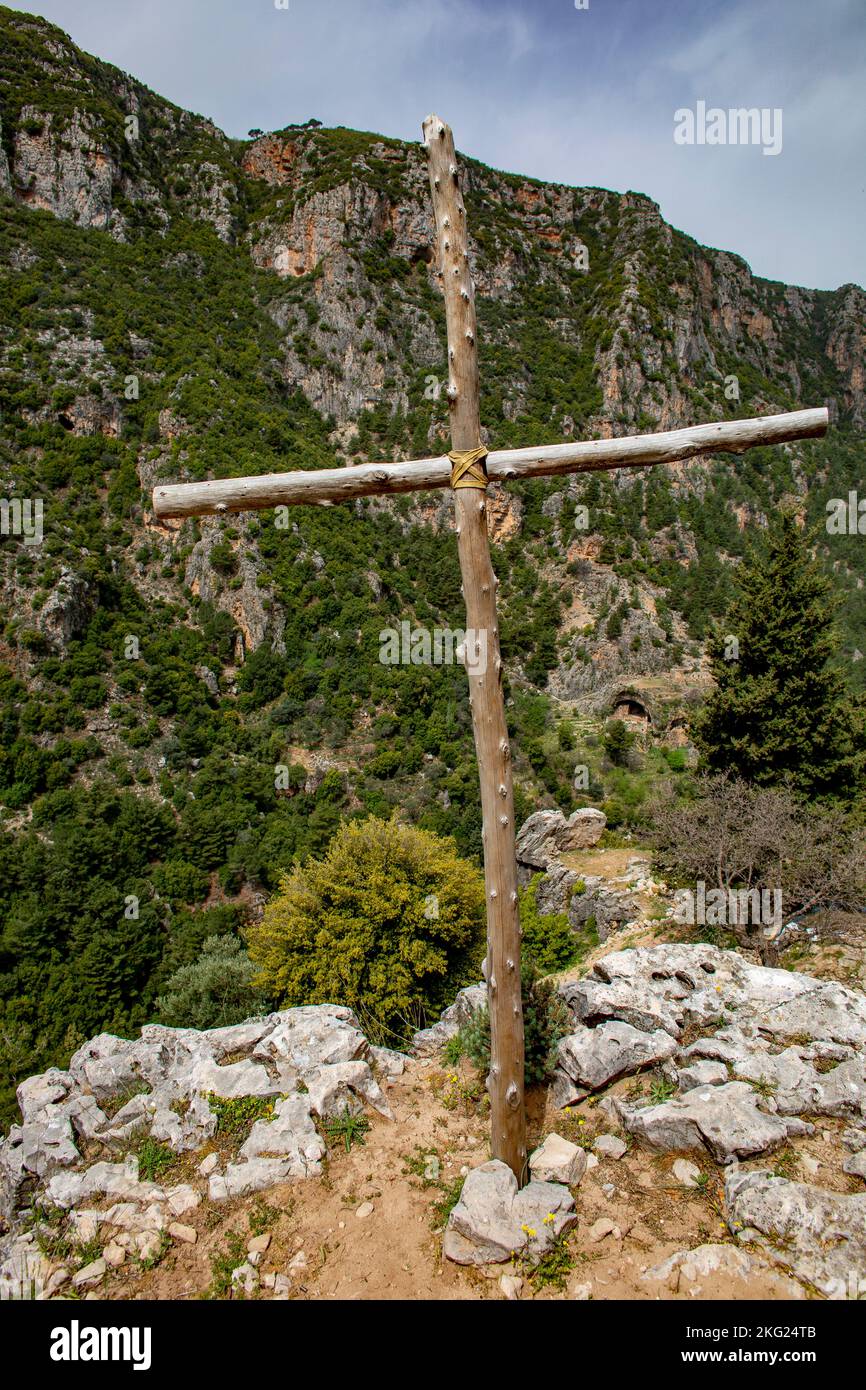Cross in the Qadisha (Kadisha) Holy Valley in Nortern Lebanon Stock ...