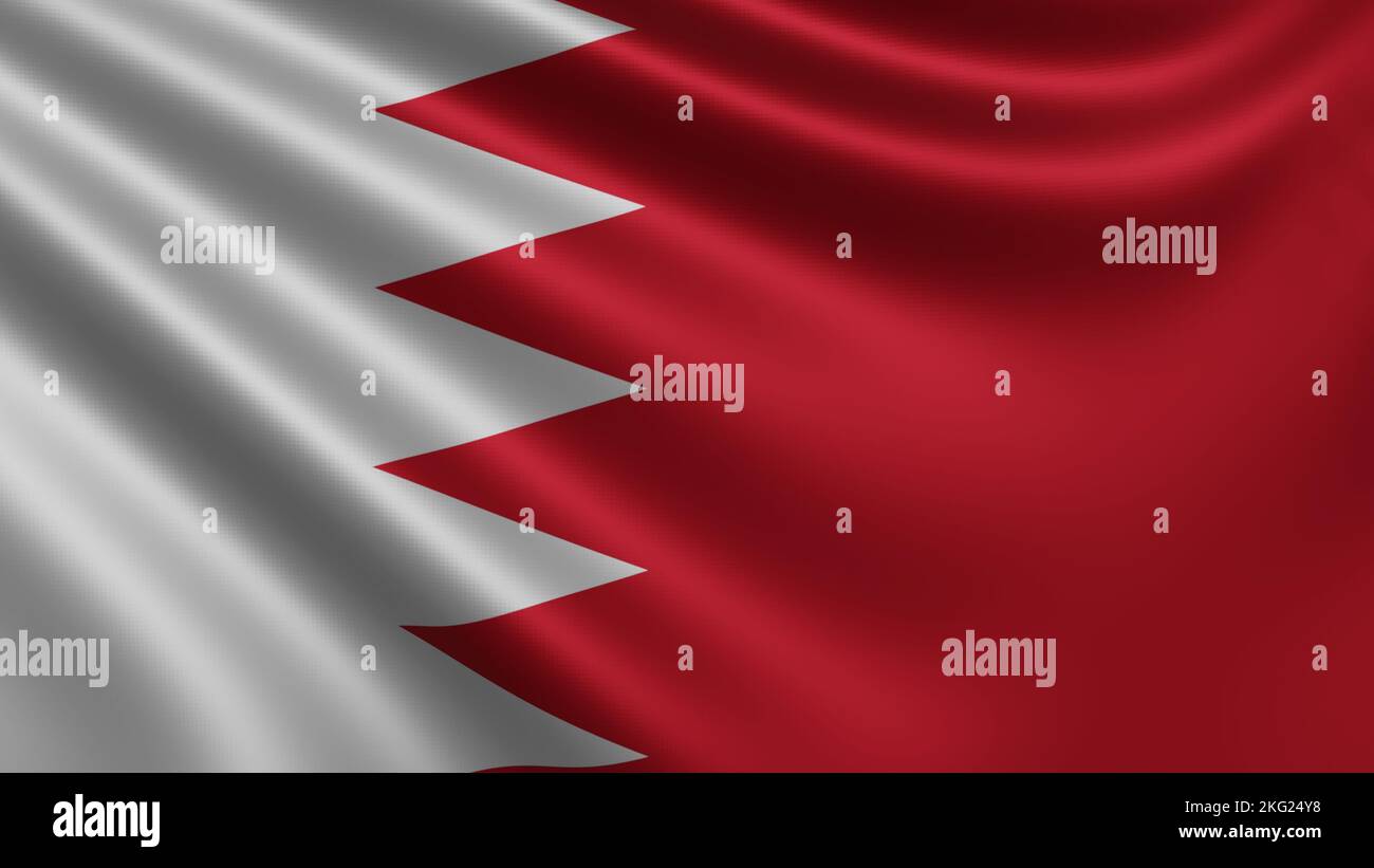 Render of the Bahrain flag flutters in the wind close-up, the national ...
