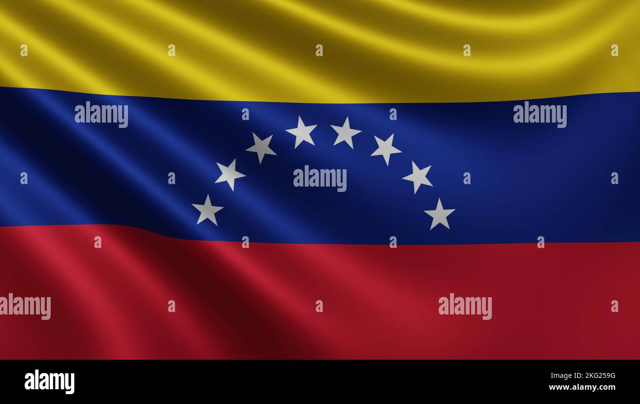 Render of the Venezuela flag flutters in the wind close-up, the ...